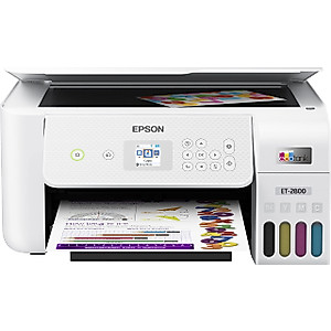 Epson EcoTank ET-2800 All-in-One Wireless Color Supertank Inkjet Printer for Home, White - Print Scan Copy - 10 ppm, 5760 x 1440 dpi, 1.44" LCD Display, Borderless Photo Prints, Cartridge-Free