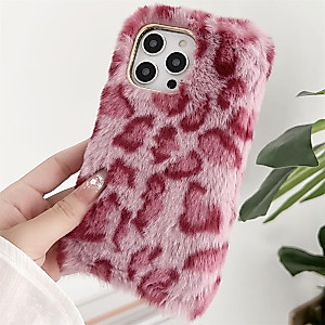 for Samsung A04/A04s Furry Case, Cute Lucky Leopard Print Camouflage Dots Soft Fluffy Fuzzy Hair Fur Plush Phone Case Cover Women Girl