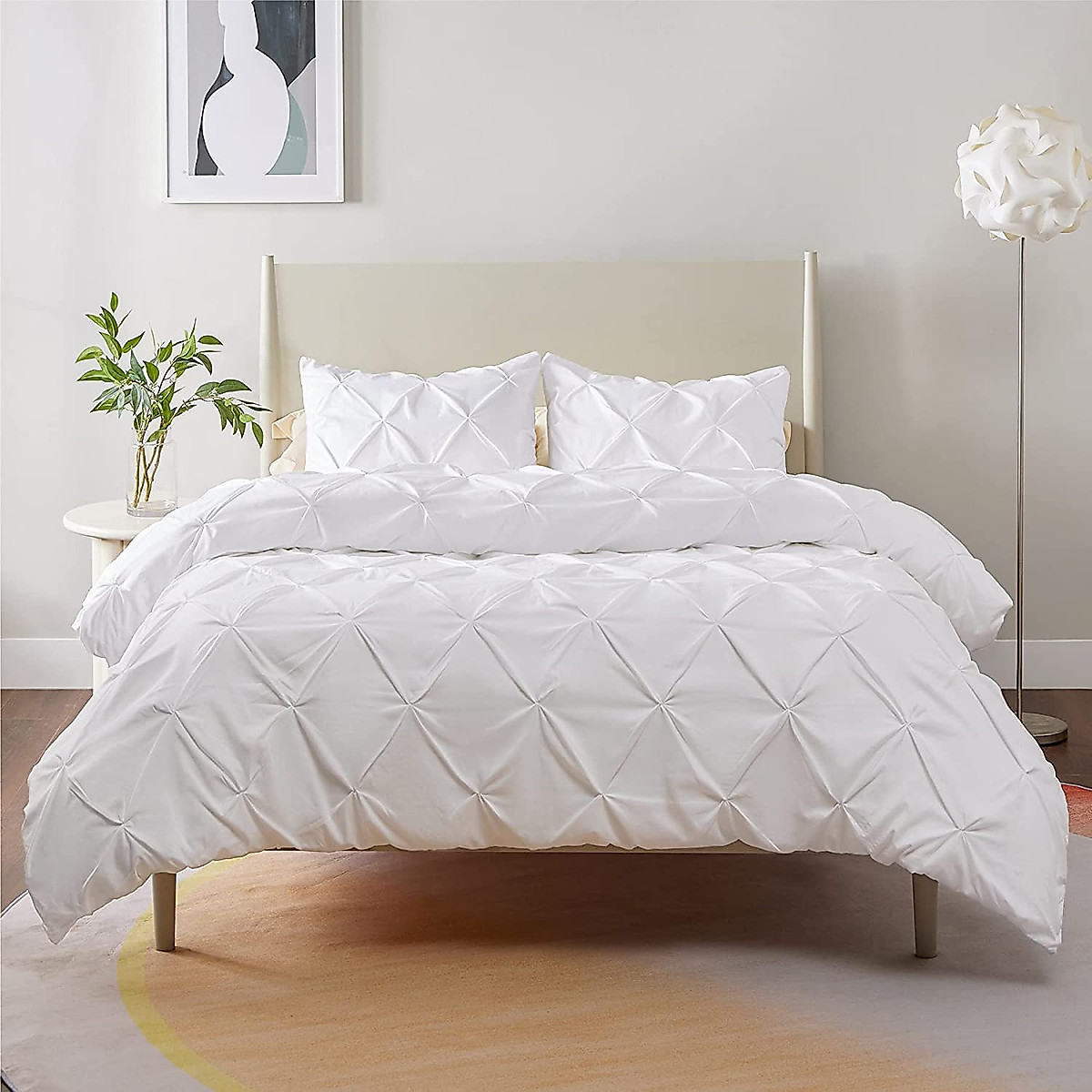 Pinch Pleated Pintuck White | Super King 98x108 | 3 Pieces Duvet Cover Set Soft & Cozy Egyptian Cotton | Zipper Closure & Corner Ties | 1 Duvet Cover with 2 Pillow Sham