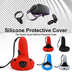 Protective Silicone Cover for Oculus Quest, VR Headset Gaming Controller Low-Profile Full Sensor Tracking Case Skin Set