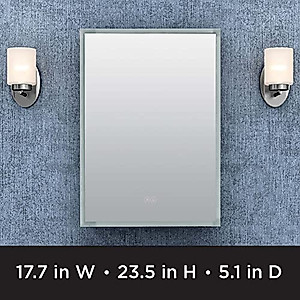 Zenna Home Edge-Lit LED Framed Mirror Designer Series Medicine Cabinet, 17.7 x 23.5 inches (Right-hinged Door), Aluminum