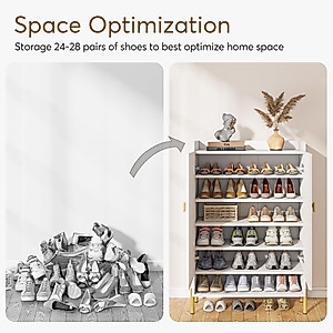 Tribesigns Shoe Cabinet Storage Entryway: Slim 6-Tier Shoe Organizer Cabinet with Adjustable Shelves, Freestanding Wood Shoe Rack with Doors for Entryway, Hallway, Living Room - White