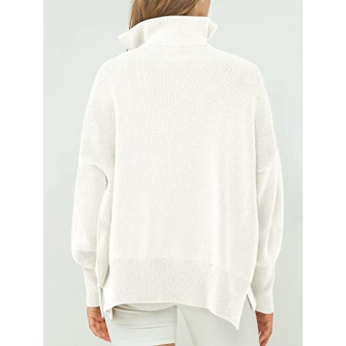 ANRABESS Women's Oversized Fashion Long Sleeve Quarter Zip Baggy Loose Slouchy Sweater Pullover Tops 2024 Fall Outfits White X-Small