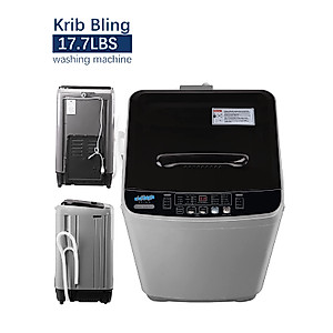 KRIB BLING Full Automatic Washing Machine with LED Display, 17.7 lbs Portable Washer Drain Pump, 10 Programs & 8 Water Levels Selections, Ideal for RV, Camping, Apartment, Dorm, Dark Grey
