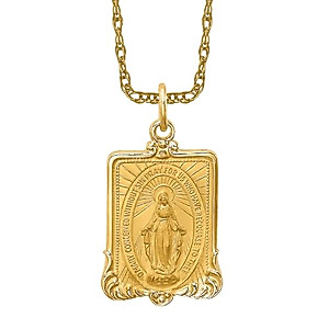 IceCarats 14K Yellow Gold Rectangle Our Lady of Miraculous Medal Blessed Virgin Mary Necklace Charm Pendant 24mm x 13.25mm Only