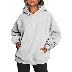 Trendy Queen Womens Pullover Sweatshirts Cute Oversized Y2k Fall Airport Outfits 2023 Hoodies Fleece Long Sleeve Shirts Loose Casual Pullover Fashion Grey