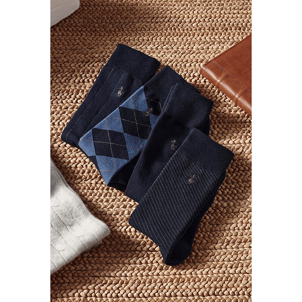 Polo Ralph Lauren Assorted Pattern Dress Crew Socks-4 Pair Pack-Soft and Lightweight Cotton Comfort, Black, Men's Shoe Size: 6-12.5