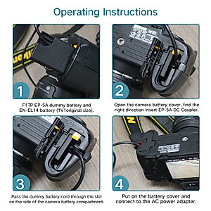 F1TP EH-5 Plus EP-5A AC Power Adapter DC Coupler Kit for Nikon D3100 D3200 D3300 D5200 D5300 D5500 Cameras.