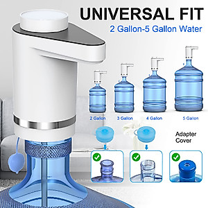 Water Dispenser Pump for 5 Gallon Bottle, Portable Water Bottle Pump with USB Charging, Electric Automatic for 2-5 Gallon Jugs, for Home Camping -White