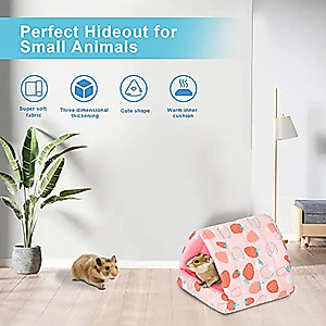vxxliaxs Hamster Bed, Cozy Cave and Warm Hideout, Small Animal Warm Nest, Washable Cute Hanging Hammock for Small Animals, Syrian Hamster, Hamster Dwarf (Small, Pink Strawberry)