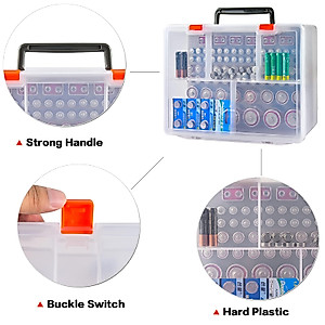 Battery Organizer Holder with Batteries Tester Checker, 120+ Storage Containers Box Case Fits for AA AAA 9V C D Lithium 3V LR44 CR2016 CR1632 CR2032 CR2025 (Batteries Not Includes) -Transparent