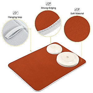 xigua Plain Rust Solid Color Dish Drying Mat, Absorbent Microfiber Pad Protector For Kitchen Counter Top Mat Dish Drainboard 18x24in