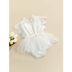 Newborn Infant Baby Girl Lace Ruffle Sleeve Romper Dress Sleeveless Jumpsuit Tutu SkirtPrincess Outfit (White, 0-6 Months)