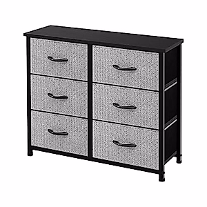 AZL1 Life Concept 6 Drawers Fabric, Tower Dresser for Bedroom, Hallway, Nursery, Entryway, Closets, Sturdy Metal Frame, Wood Tabletop, Easy Pull Handle, 31.5 Inches, Grey with Black