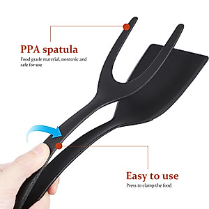 Alipis 2 in 1 Grip and Flip Spatula Tongs Egg Flipper Tong Pancake Fish French Toast Omelet Making for Home Kitchen Cooking Tool Black