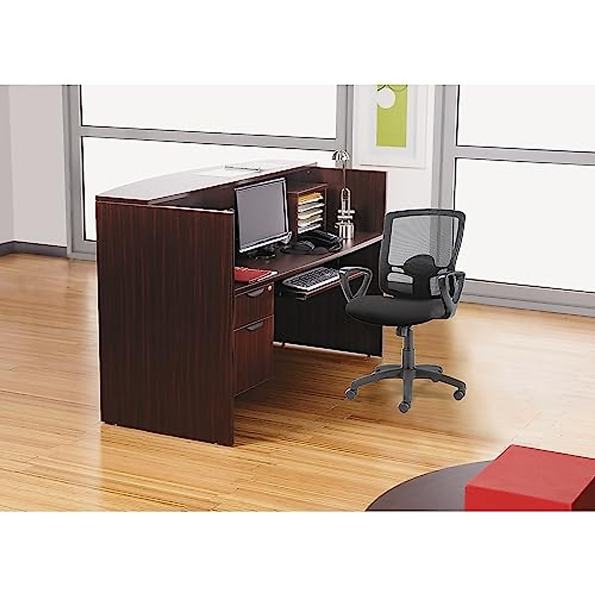 Alera ALEVA327236MY Valencia Series 71 in. x 35.5 in. x 29.5 in. - 42.5 in. Reception Desk with Counter - Mahogany