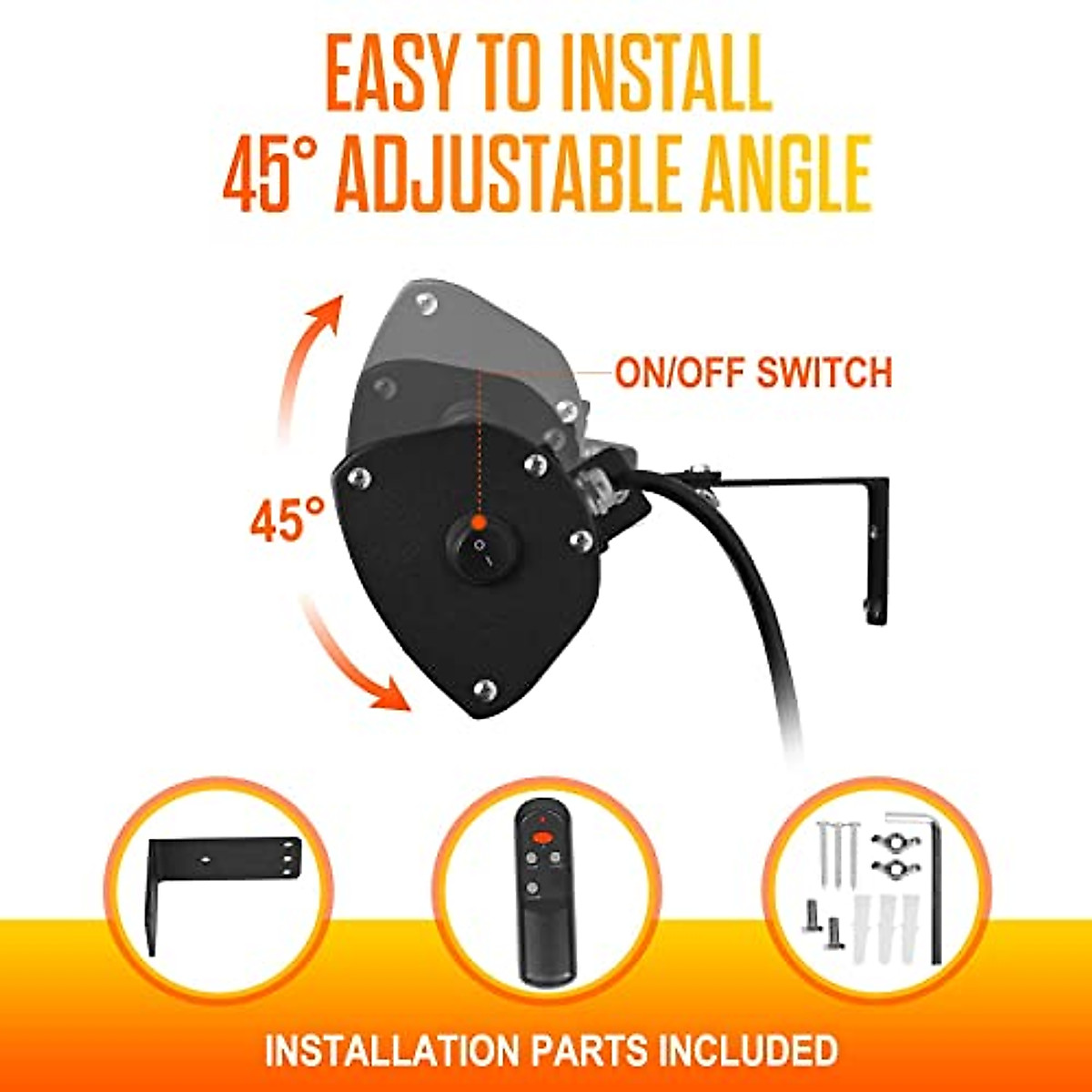 Electric Patio Heater, VQVG Outdoor Patio Heater, Infrared Outdoor Heater Wall Mount, 1500W Adjustable Setting with Remote Control, Waterproof IP65, Easy to Install, for Garage Patio, Black