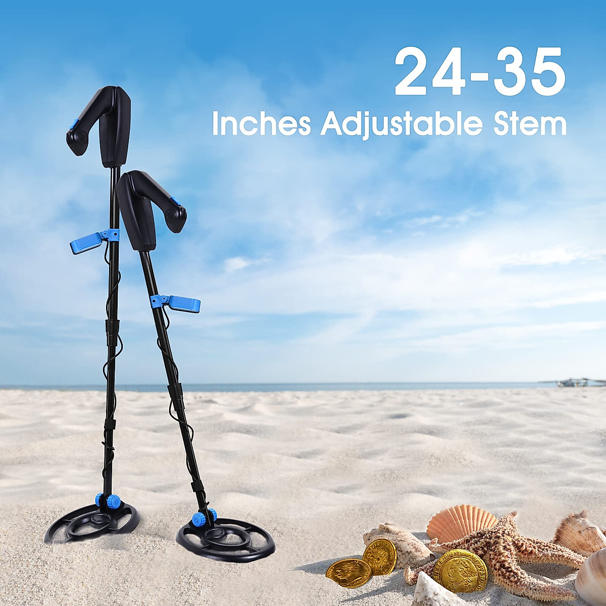 Metal Detector for Kids - Kid Metal Detector Junior 7.4 Inch Waterproof Search Coil Junior Metal Detector LCD 24 Inch to 35 Inch Adjustable Stem Buzzer Vibration Sound 2 Pouds Lightweight Easy to Use