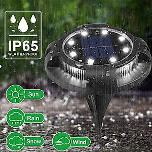 K.E.J. Solar Ground Lights Outdoor 12 Led Disk Lights Garden Lights Solar Powered Waterproof In-Ground Outdoor Landscape Lighting for Patio Pathway Lawn Yard Deck Driveway Walkway (12 Pack)