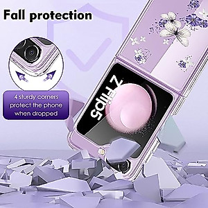 For Samsung Galaxy Z Flip 5 Case Soft Silicone TPU Flowers Galaxy Z Flip 5 Case Protective Thin Soft Butterfly Pattern Transparent Clear Cover Pretty Phone Case For Samsung Z Flip 5 5G Case (Flower A)