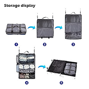 Surblue Hanging Shelves Travel Storage Bag Compression Packing Cube for Suitcase Collapsible with Extension Layer Large Capacity,Grey,XXL