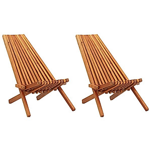 vidaXL Acacia Wood Folding Patio Lounge Chairs (Set of 2) - Weather-Resistant, Ergonomic & Easy to Store; Perfect for Indoor & Outdoor Use