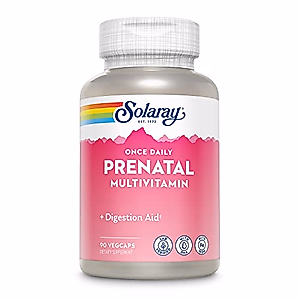 SOLARAY Once Daily Prenatal Multivitamin with Iron & DHA, Prenatal Vitamins and Minerals for Expectant Mothers, Digestion Aid with Morning Ease Herbal Blend & Whole Food Base, 90 Servings, 90 VegCaps
