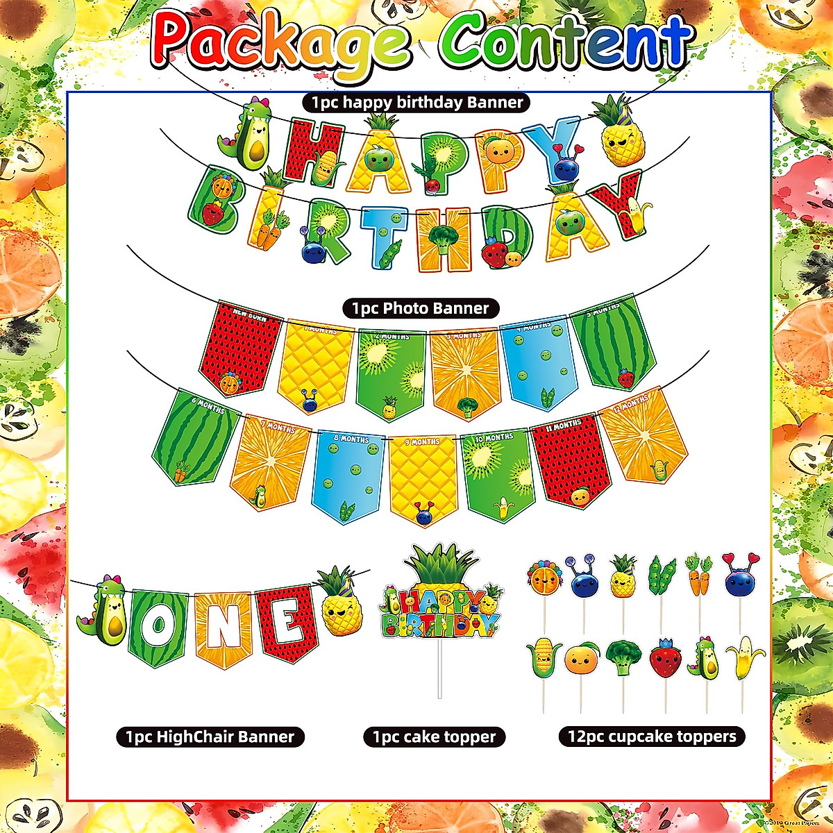 Hey Bearr Sensory Fruit Birthday Decorations - Dancing Fruit 1st Birthday Party Supplies, Summer Fruit Birthday Party Baloons Arch Set for baby Boys and Girls