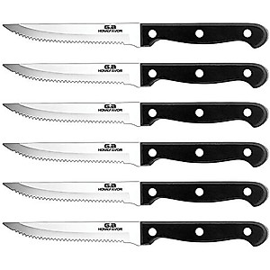 G.a HOMEFAVOR 6-piece Steak Knife Set Serrated Stainless Steel Sharp Blade Flatware Steak Knives