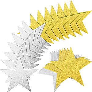 150 Pcs Glitter Stars Paper Confetti Wedding Party Decor Cutouts Confetti Stars Small Stars for Bulletin Board Shimmer Stars Accents for Classroom Wall Decor, 6 Inches (Gold and Silver)