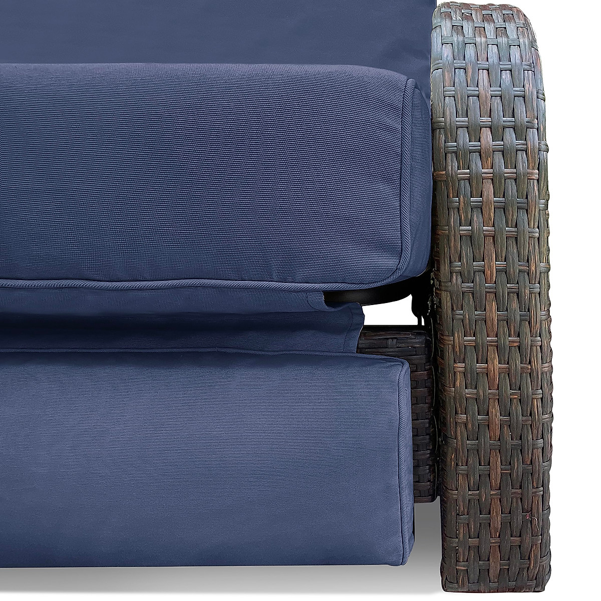 Skypatio Outdoor 360° Swivel Rattan Recliner Chair, Adjustable Backrest Patio Wicker Recliner Lounge Chair with Comfortable Cushions, All-Weather Resin Rattan & Aluminum Frame(Navy Blue)