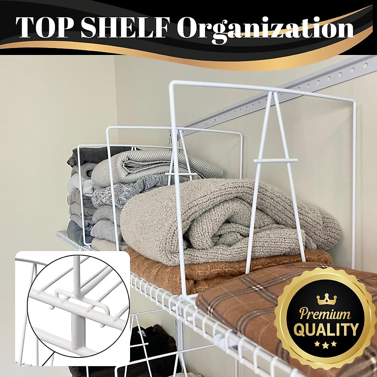 Evelots Wire Shelf Dividers -6 Pack- Closet Organization and Storage Optimization for Home/Office/Pantry/Garage - Tall Shelf Separator - Easy Clip-No Tool - Solid Coated Steel