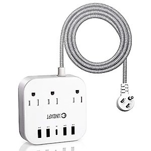 5ft Power Strip with USB Ports, Unidapt Cruise Essentials, Non Surge Protector for Travel Cruise Ship Home & Office, 3 Spaced AC Outlets with 5 USB 1 USB C, Extension Cord Plug Adapter, ETL Listed
