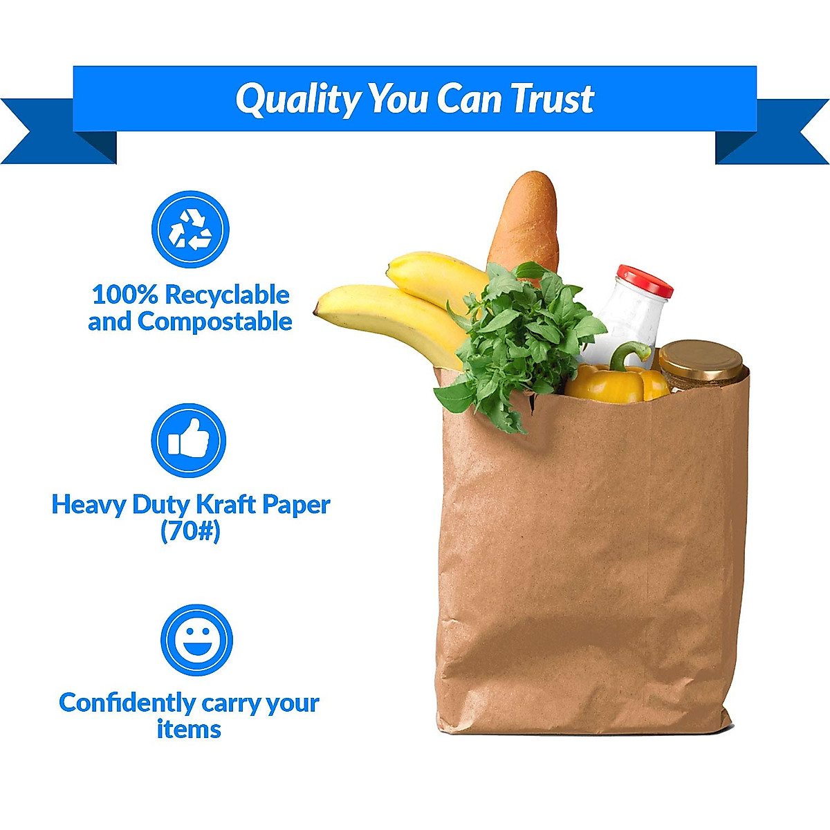 Reli. Paper Grocery Bags (125 Pcs Bulk) (12x7x17) 70 Lbs Basis, Extra Heavy Duty | Brown Paper Bag, Large Grocery Kraft Sacks -Takeout, Restaurant, Retail, Shopping