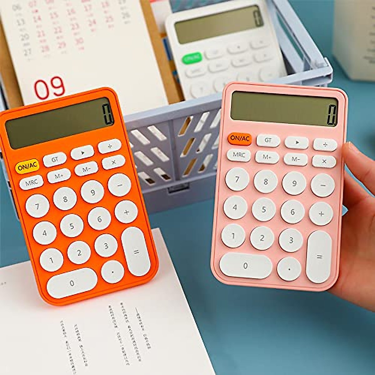 Standard Calculator 12 Digit,Desktop Large Display and Buttons,Calculator with Large LCD Display for Office,School, Home & Business Use,Automatic Sleep,with Battery (Pink and White)