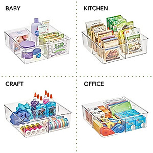 mDesign Plastic 4 Compartment Divided Drawer and Closet Storage Bin - Organizer for Scarves, Socks, Ties Bras, and Underwear - Dress Drawer Organizer, Shelf Organization - 4 Pack - Clear