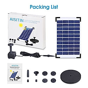 AISITIN 5.5W Solar Fountain Pump Built-in 1500mAh Battery, Solar Bird Bath Fountain with 6 Nozzles, Solar Floating Water Fountain Pump for Bird Bath, Fish Tank, Pond, Garden and Outdoor