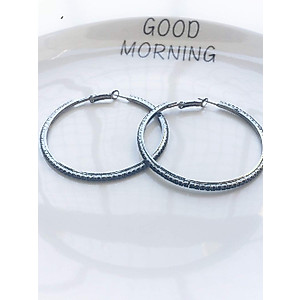 Silver Plated Women Hoop Earrings Bridal Wedding Black White Pink Crystal Rhinestone EarBrings (Black)