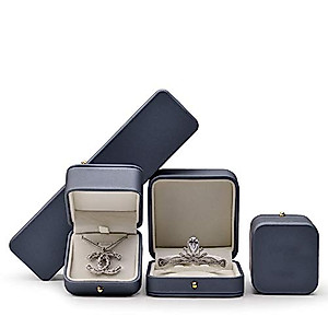 Oirlv Gorgeous Steel-Blue Ring Box Premium Leather Ring Gift Box for Wedding,Proposal Jewelry Storage Case