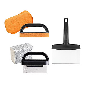 Blackstone 5060 Grill & Griddle Kit 8 Pieces Premium Flat Top Grill Accessories Cleaner Tool Set-1 Stainless Steel 6" Scraper, 3 Scouring Pads, 2 Cleaning Bricks, and 1 Handle, Black