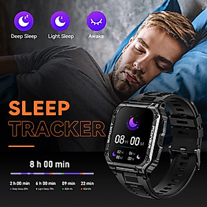 Military Smart Watches for Men (Call Receive/Dial) 1.95" HD Large Screen, Outdoor Tactical Rugged Smart Watch, Sport Fitness Tracker Watch with Compass Heart Rate Monitor Compatible with iOS & Android