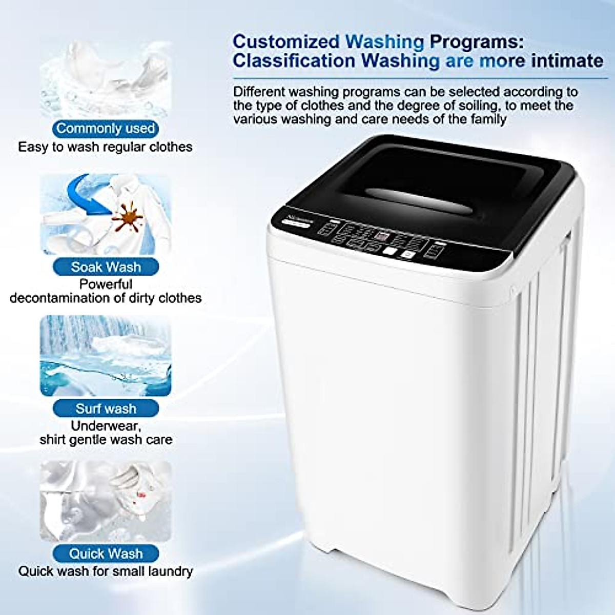Portable Washing Homdox 17.8Lbs Portable Washer Machine with Drain Pump 1.92Cu.ft Capacity Full-Automatic Washer,with 10 Programs 8 Water Level Selections&LED Display Laundry Washer/Spinner for Home