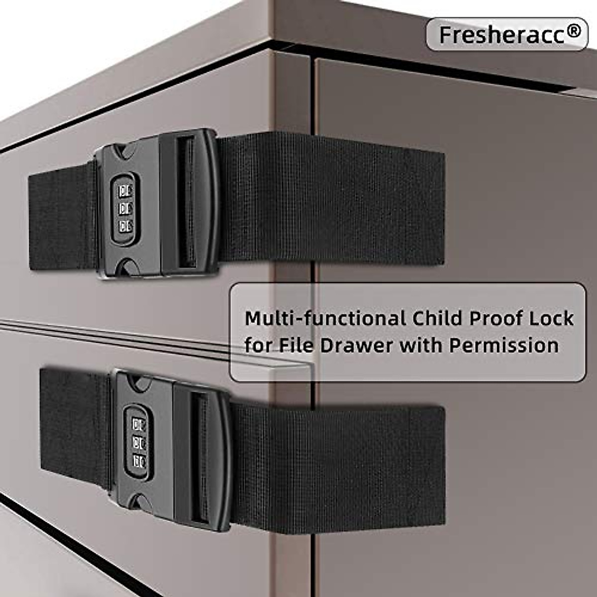 Child Baby Safety Strap Lock Latch for Fridge Refrigerator Freezer Cabinet Drawer RV Oven, (2 Packs) 1000 Combination Reusable Toddler Kids Proof Door Safe Locks Easy to Install No Damage (Black)