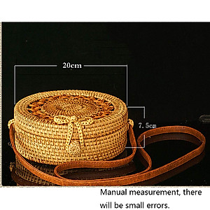 BaellerryRound Woven Ata Rattan Bag Summer Beach Shoulder Bag for Women, Beige, Medium