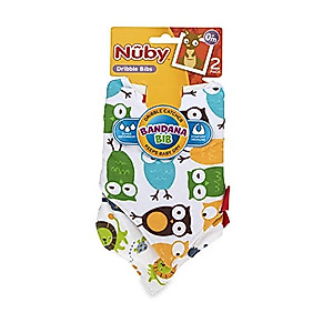 Nuby 2-pk Dribble Catcher Bandana bibs, Super Absorbent Drool Bib with Soft Comfort Neckline, Neutral
