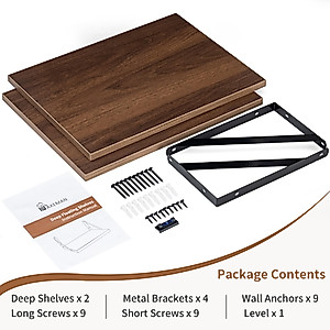 Axeman Walnut Floating Shelves 12 Inch Deep, Rustic Wall Mounted Floating Shelves Set of 2, 16W x 12D Floating Wall Shelves for Decor & Storage, Walnut Shelves Living Room Bedroom Bathroom, Walnut