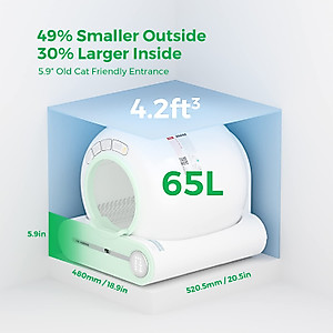 DER VIERBEINER Self-Cleaning Cat Litter Box, Automatic 65L+9L Large Capacity Cleaning Robot, APP Control/Odor Removal/Safety Protection Smart Cat Litter Box for Multiple Cats 【2023 Newest Version】