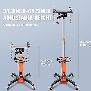 VEVOR Transmission Jack, 1322 LBS Hydraulic Telescoping Transmission Jack, 32"-67" High Lift Transmission Jack Stand with Foot Pedal, 360° Swivel Wheel, Hydraulic Transmission Jack