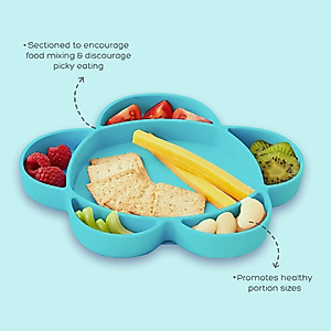grabease Silicone Suction Plate for Baby & Toddler Self-Feeding, 6-Section Dish With Stay-Put Grip, BPA and Phthalates-Free, Dishwasher and Microwave Safe, Bright Teal