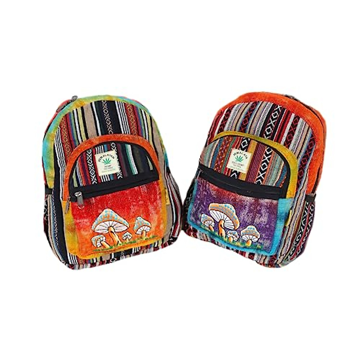 Unique Mushroom Embroidered Tie Dye Himalaya Hemp Hippie Backpack Festival Backpack Hiking FAIR TRADE Handmade with Love. (LARGE)